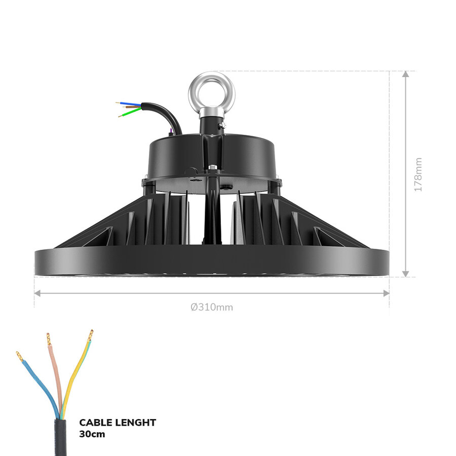 Oberon LED High Bay 200W 6500K 190lm/W 1-10V Dimmable Sosen Driver