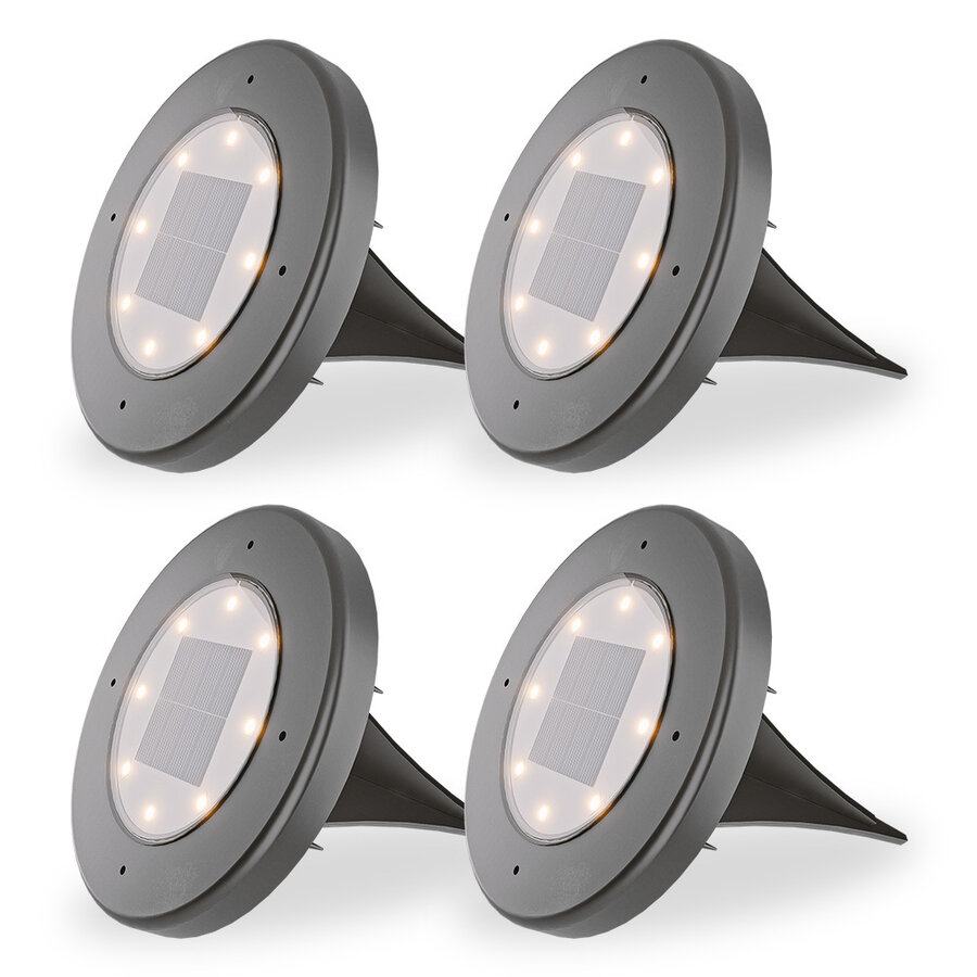 Ellis 4x solar in-ground spotlight - 8 LEDs - 3000K - IP65 - Black