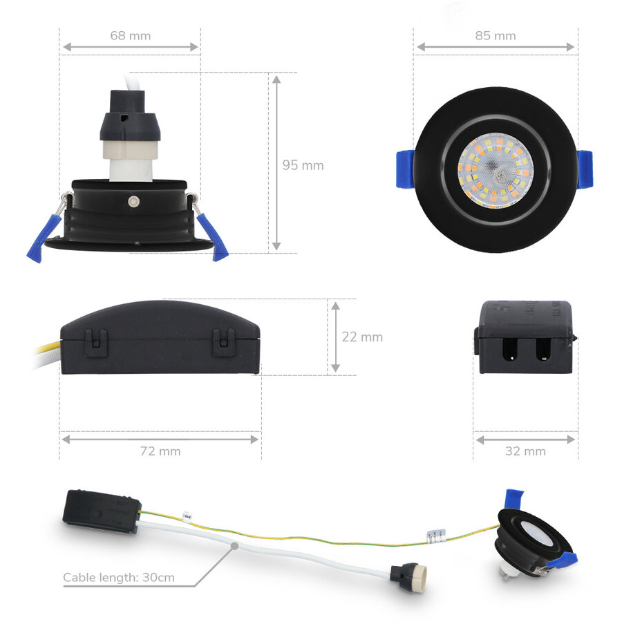6x Lima LED recessed downlight - Tiltable - Daylight white - Black