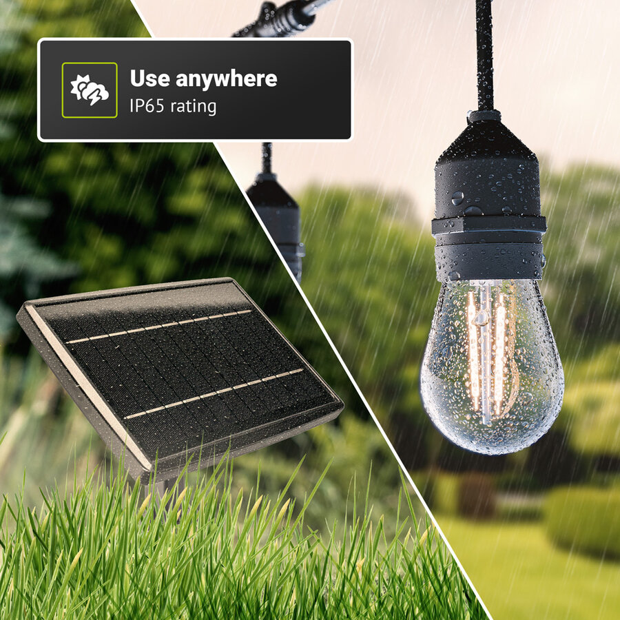 LED Solar Lichtsnoer 14,6 meter met 15 warm witte LED-lampjes - IP65