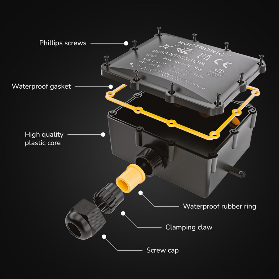 Junction Box - Cable Connector IP68 Waterproof - 4 cables - 4 to 18 mm