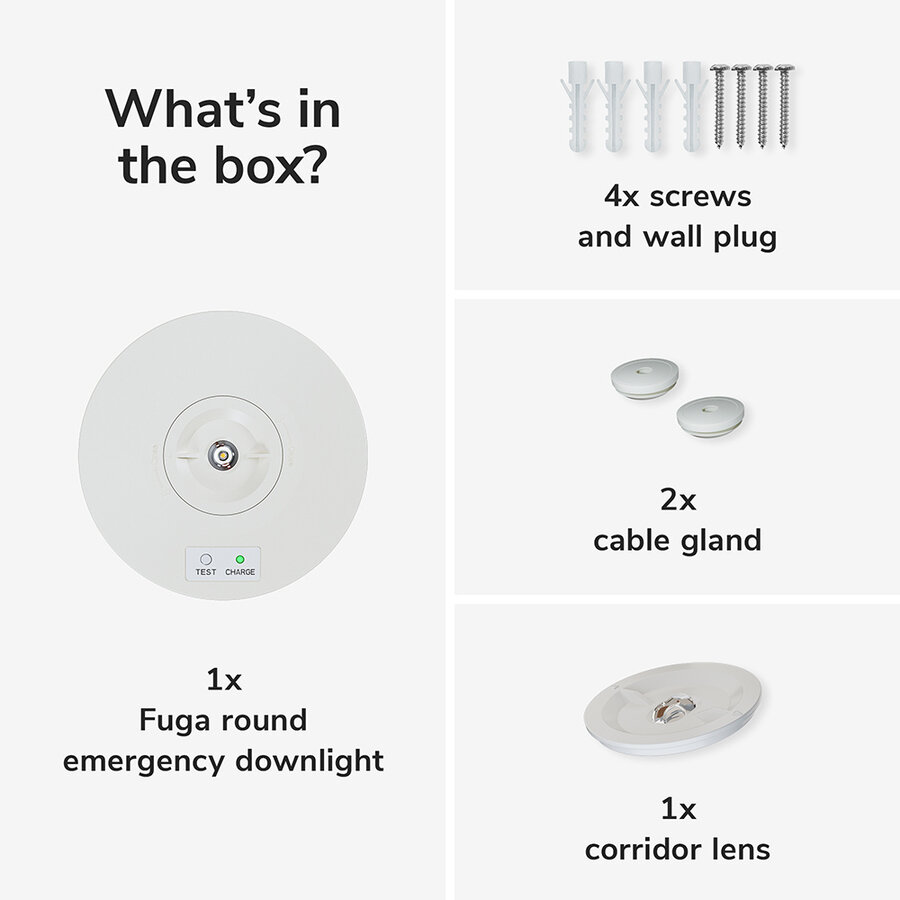 Fuga LED Emergency Mounted Downlight Round White - with Test Button