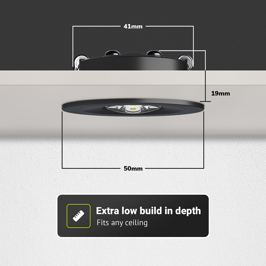 Miran LED Emergency Downlight Black with Autotest & Foldable Driver