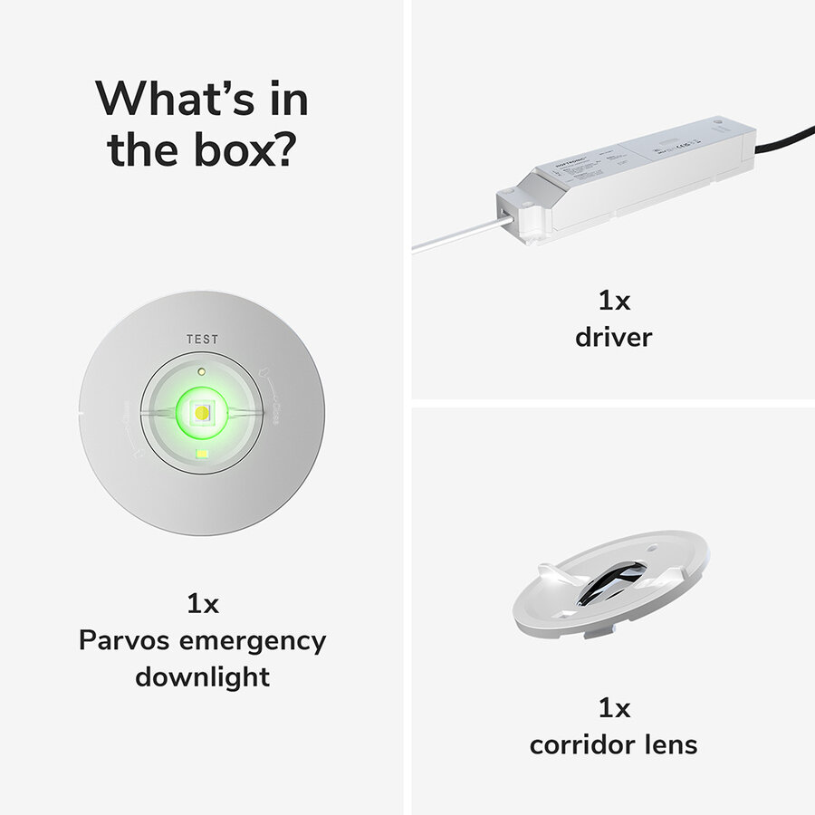 Parvos LED Emergency Downlight White with handy Autotest-function