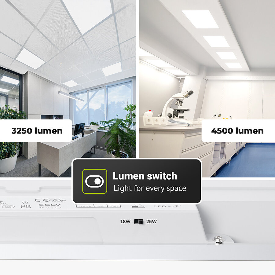 LED Panel - 60x60 cm - 18/25 Watt - 4500lm (180lm/W) - 6500K - UGR