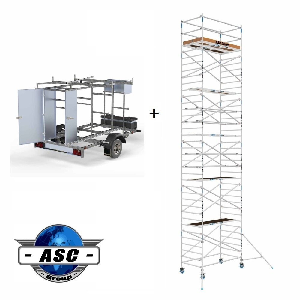 ASC rolsteiger 1,35 x 2,50 x 12 m + afsluitbare aanhanger - Ladder-Steiger