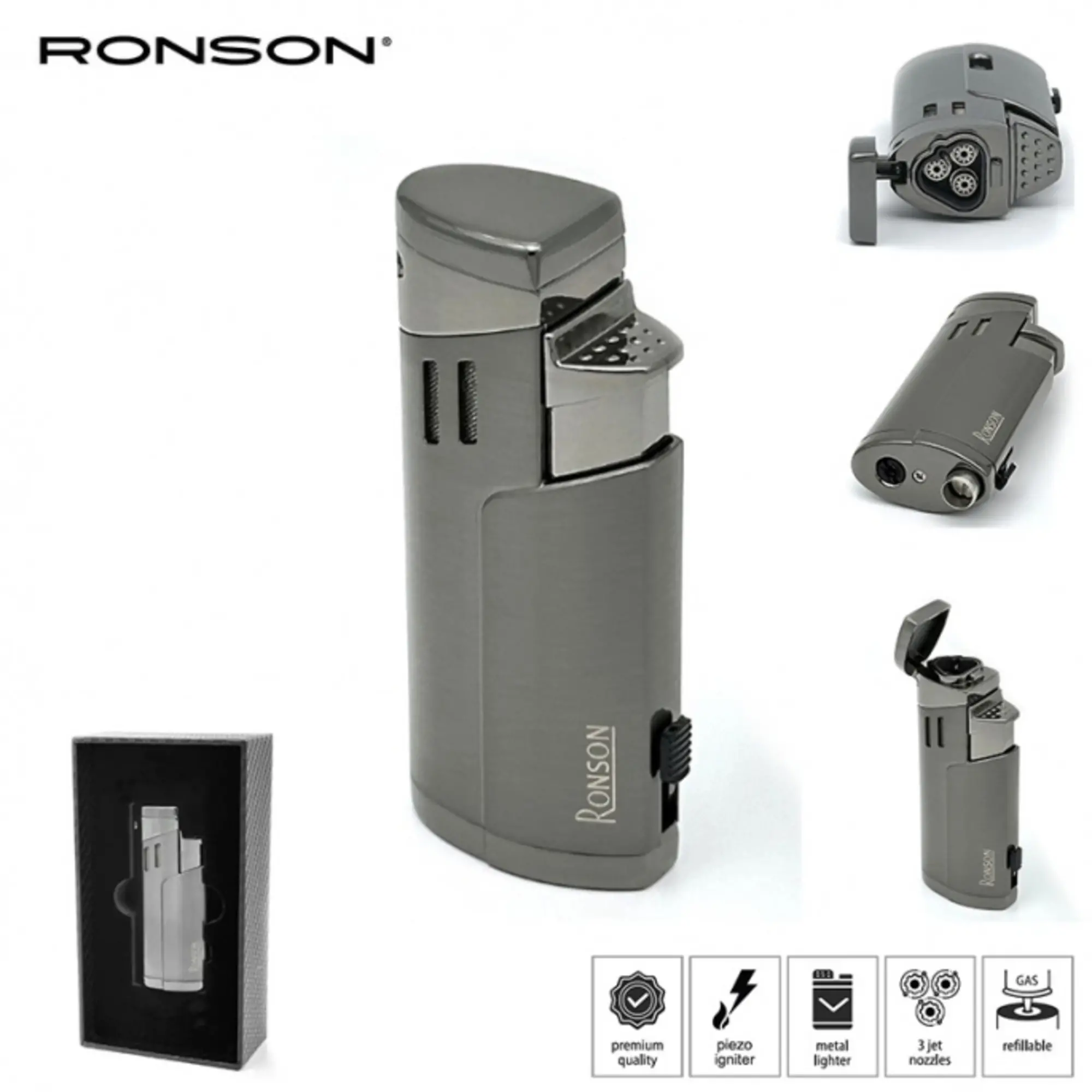 Ronson Ronson Cyclon - 3-Jetflame lighter + Drill - Gun Metal