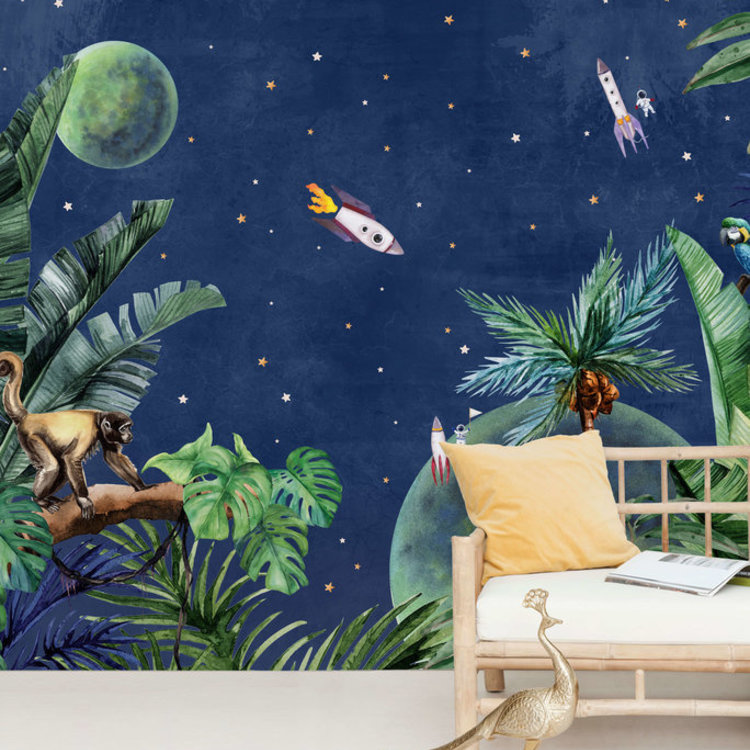 From jungle to space Behang Mural van Creative lab Amsterdam - Klein en ...