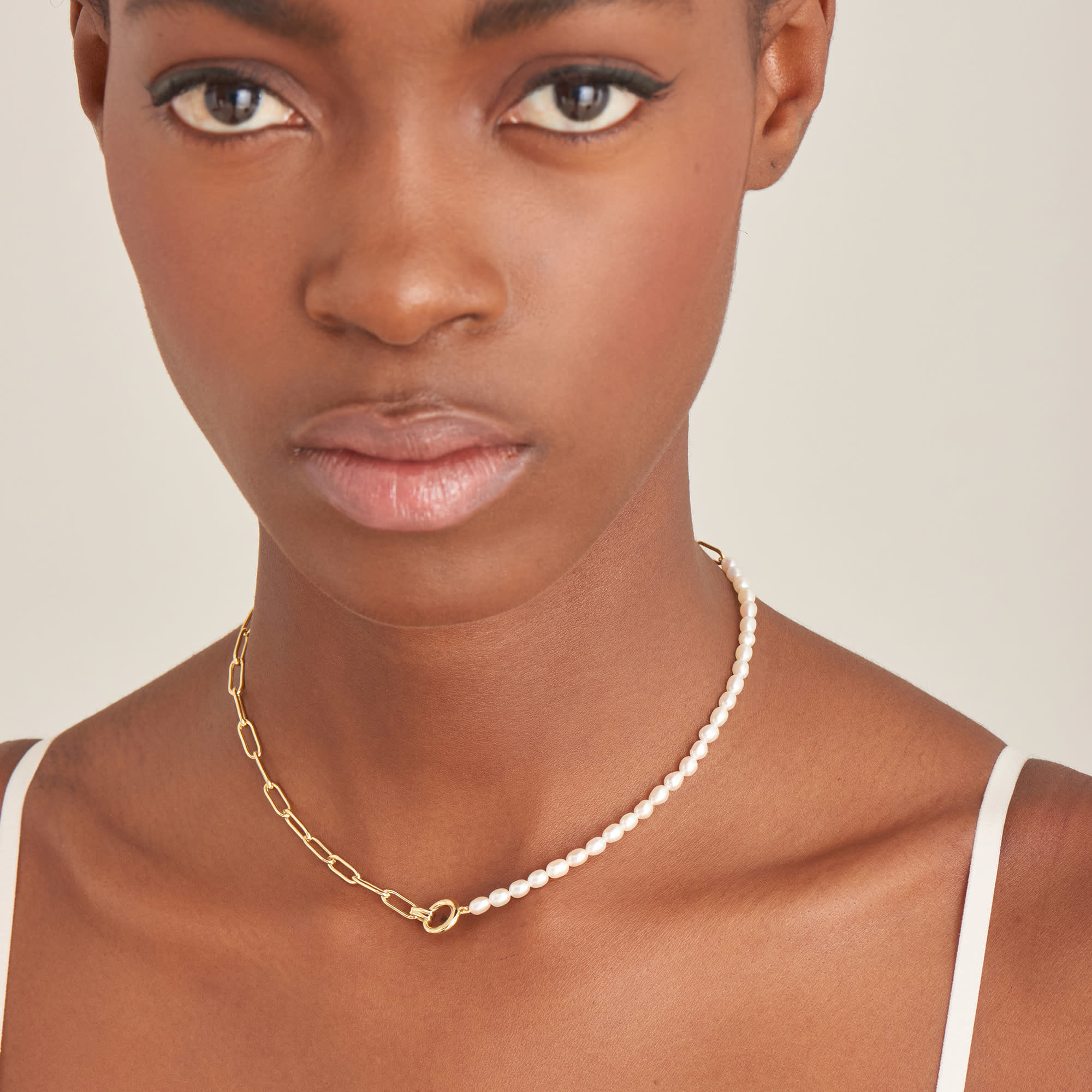 Ania Haie - Halsketting gold pearl chunky link chain - Babazou