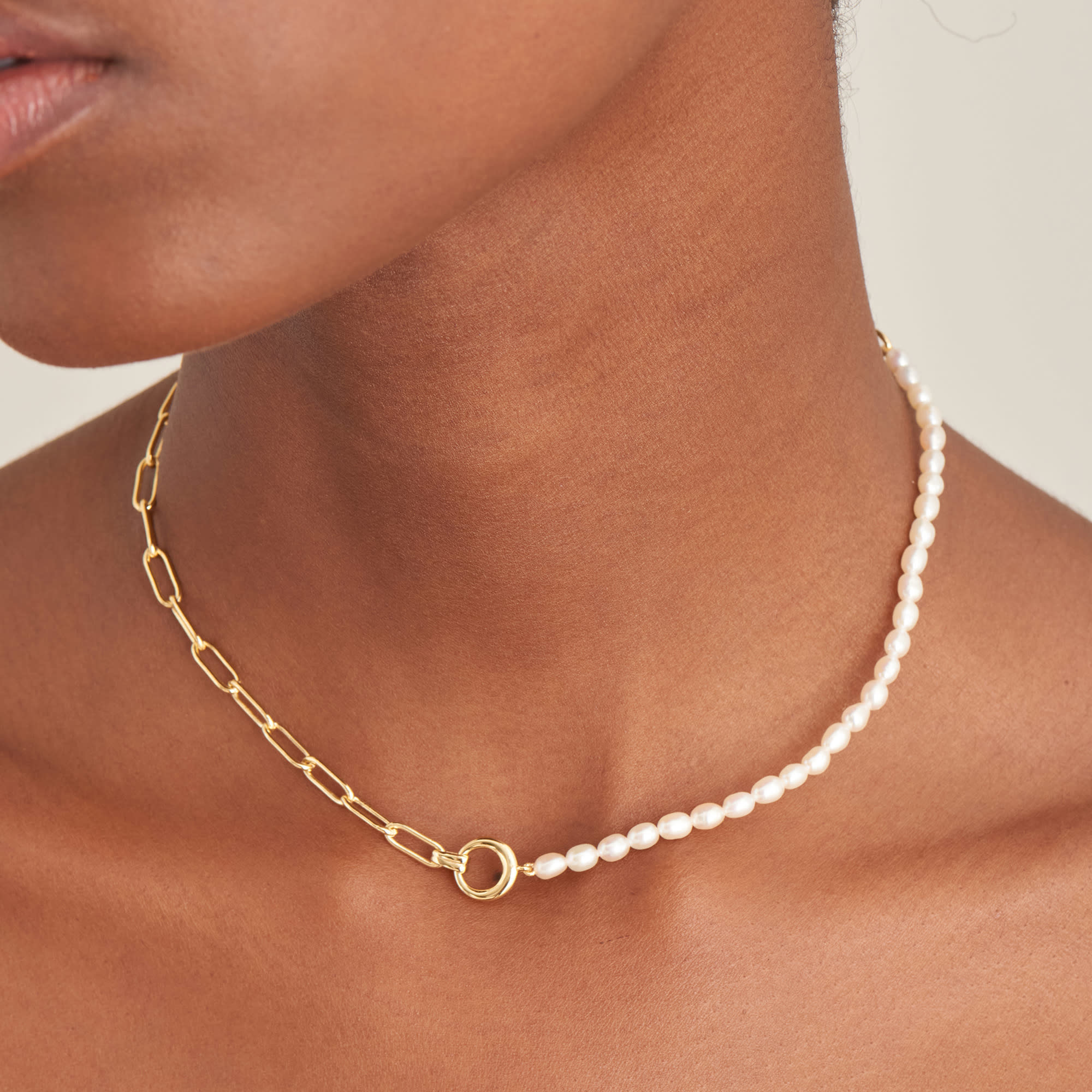 Ania Haie - Halsketting gold pearl chunky link chain - Babazou