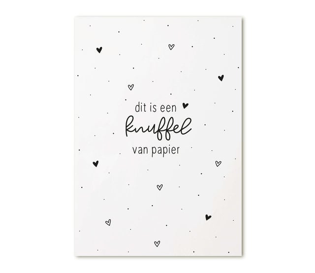 Kaart met tekst 'Dit is een knuffel van papier'