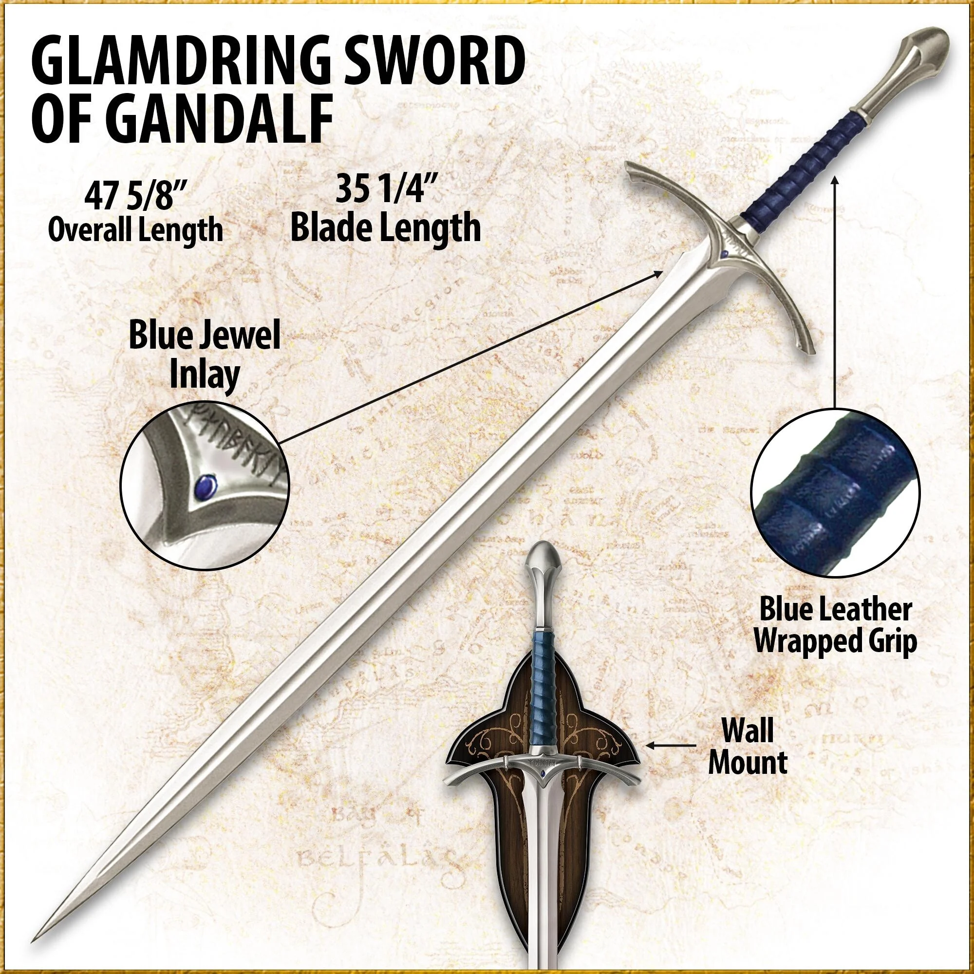 The Hobbit An Unexpected Journey Replica 1/1 Glamdring Sword Gandalf ...