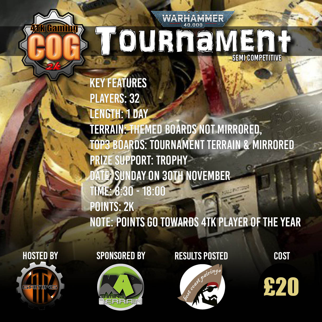 COG 2k Warhammer 40k 1 Day Tournament (Sun 30th Nov 2025) - 4Tk Gaming