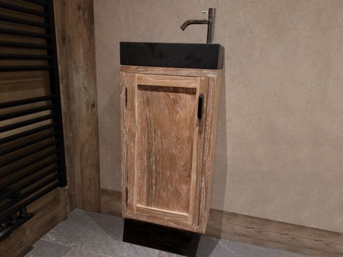 Teak toiletmeubel fontein compleet - White Wash - Puurteak Meubelen