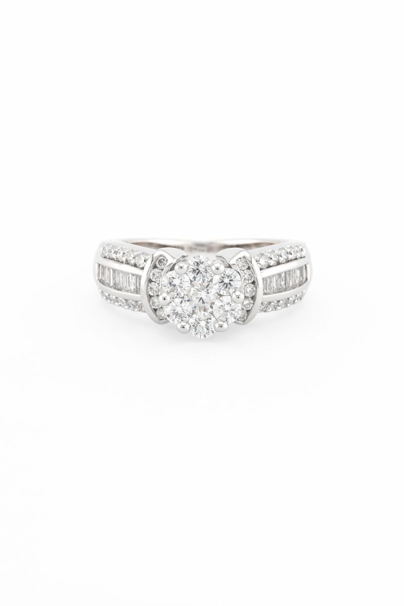 Ring in 14 kt witgoud met diamanten – vintage - Inkoop & verkoop van ...
