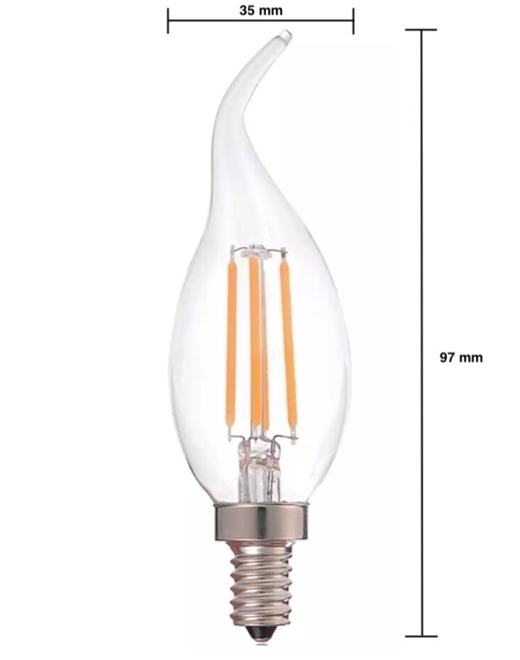 Set van 10 LED Filament lamp dimbaar - E14 C35T - 4W 2700K - Ledlichtdiscounter.nl