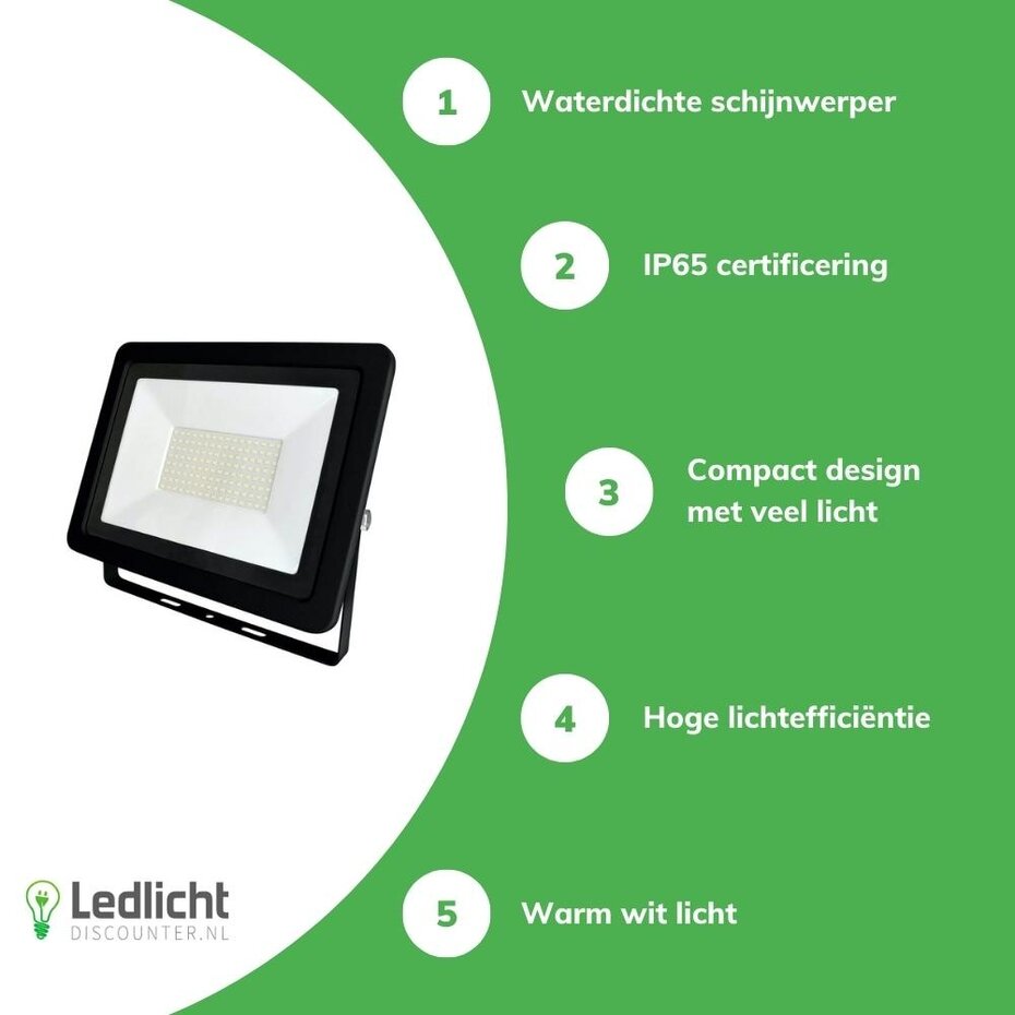 LED schijnwerper - 100W IP65 - 3000K warm wit licht - Ledlichtdiscounter.nl