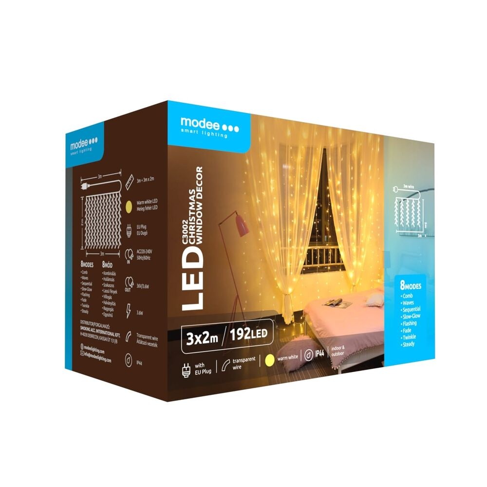 LED Kerstdecoratie voor Raam - 192 LED's - 3 x 2 Meter - Warm Wit - Met Adapter ...