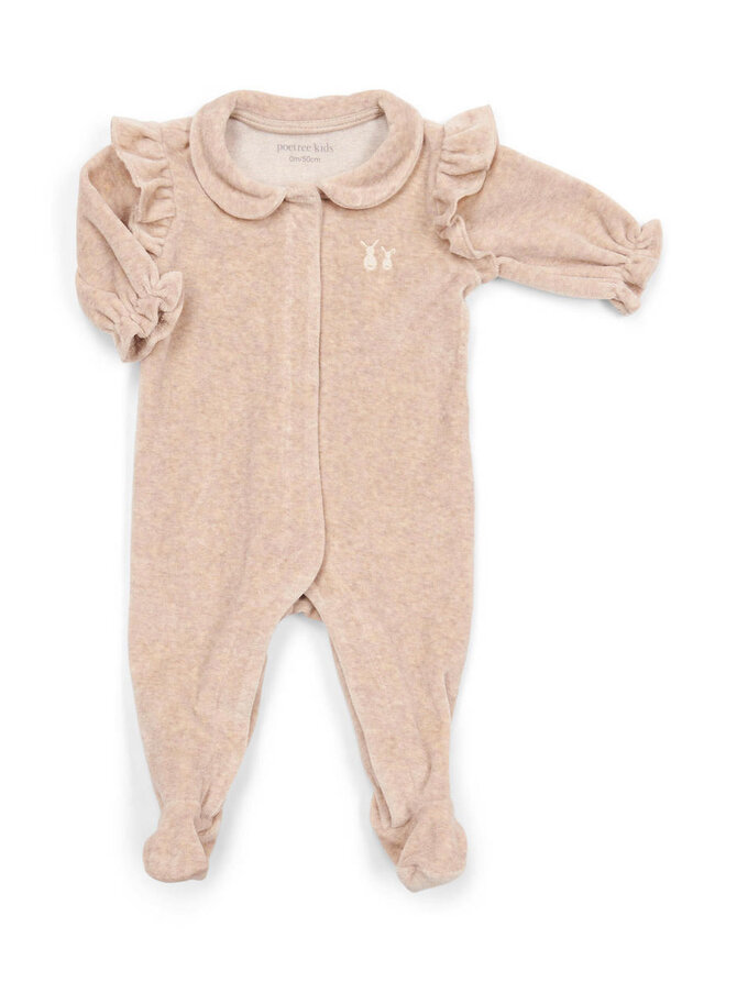 Velvet Baby suit with Ruffles Camel - Poetree Kids