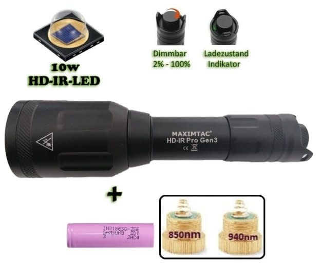 MaximtHD-IR Pro Gen3 flashlight for night vision devices 850nm + 940nm ...