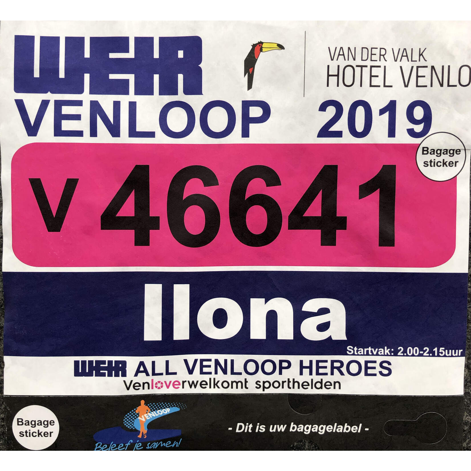 Naamsticker voor startbewijs Venloop - Traktatiecorner.nl