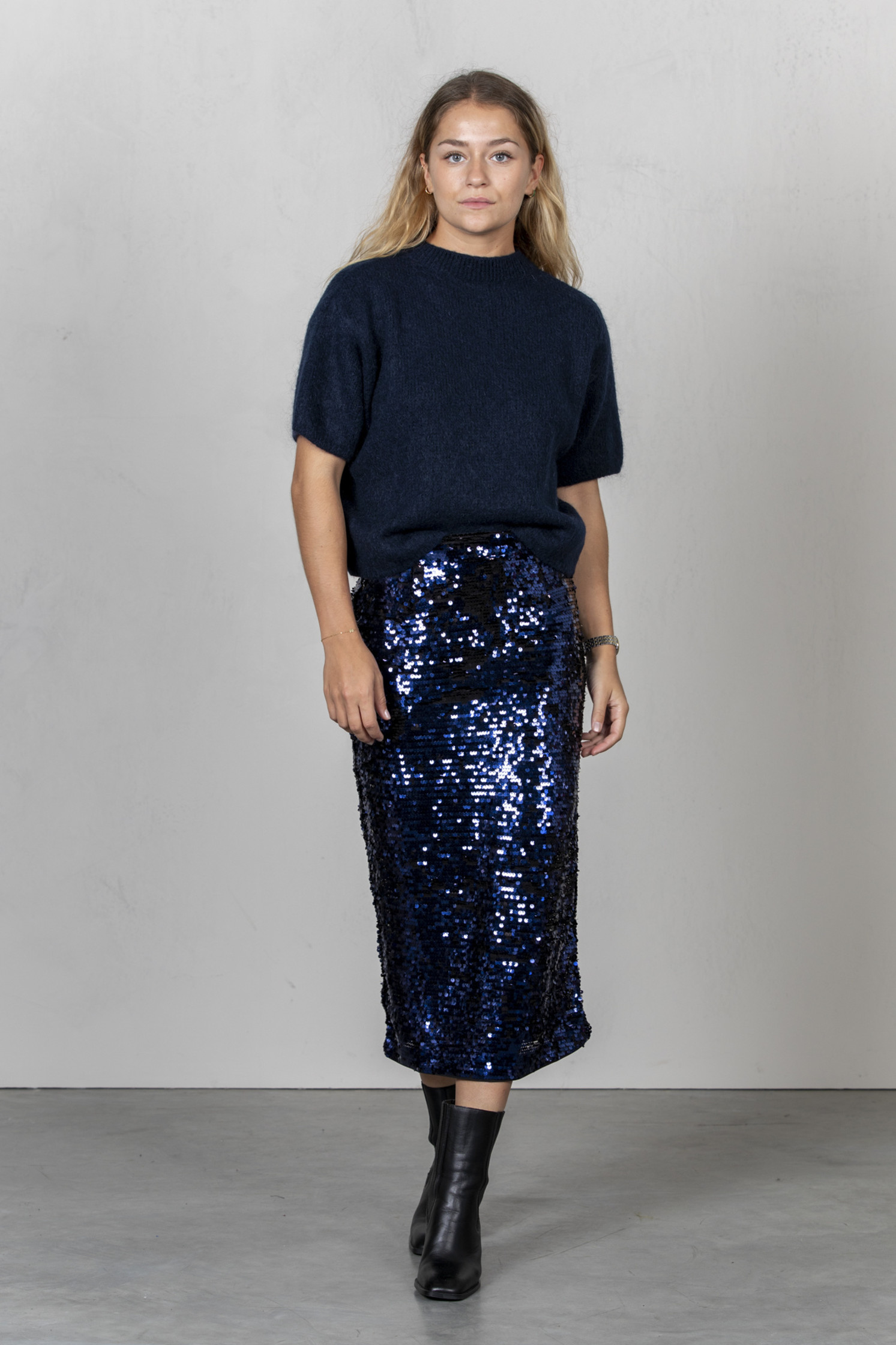 Le Marais Gebreide Trui Korte Mouwen Dora Navy Les Soeurs