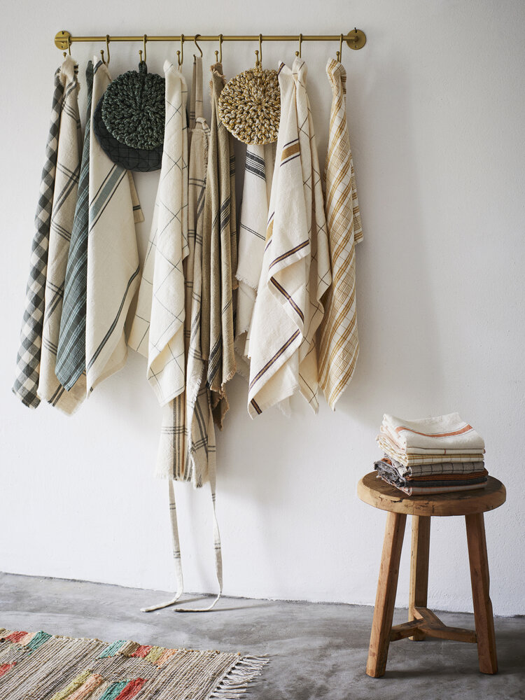 Madam Stoltz Checked Kitchen Towel Greige | Les Soeurs