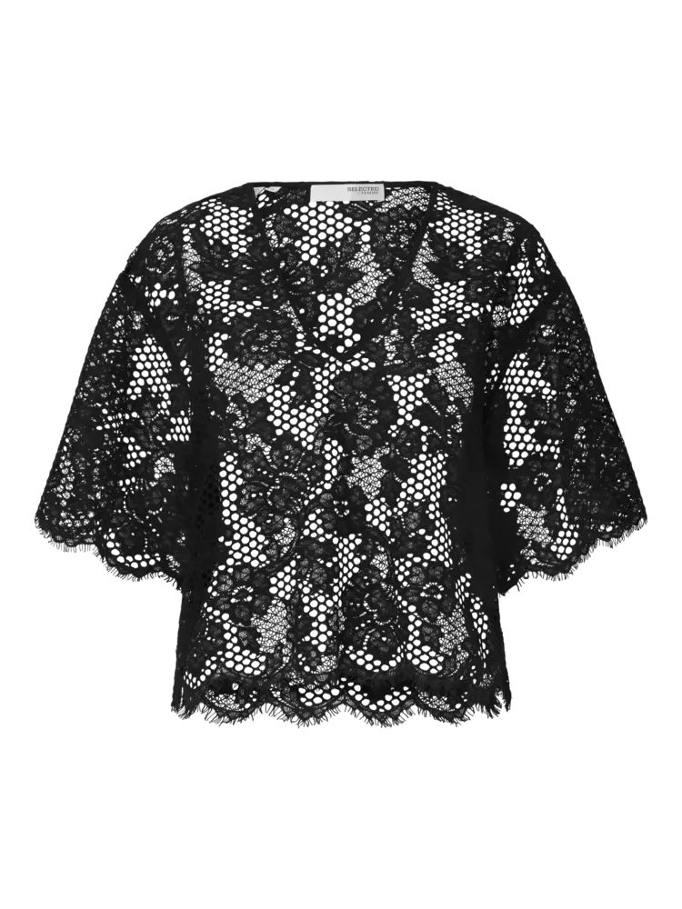 Selected kanten crop top Milly zwart | Les Soeurs