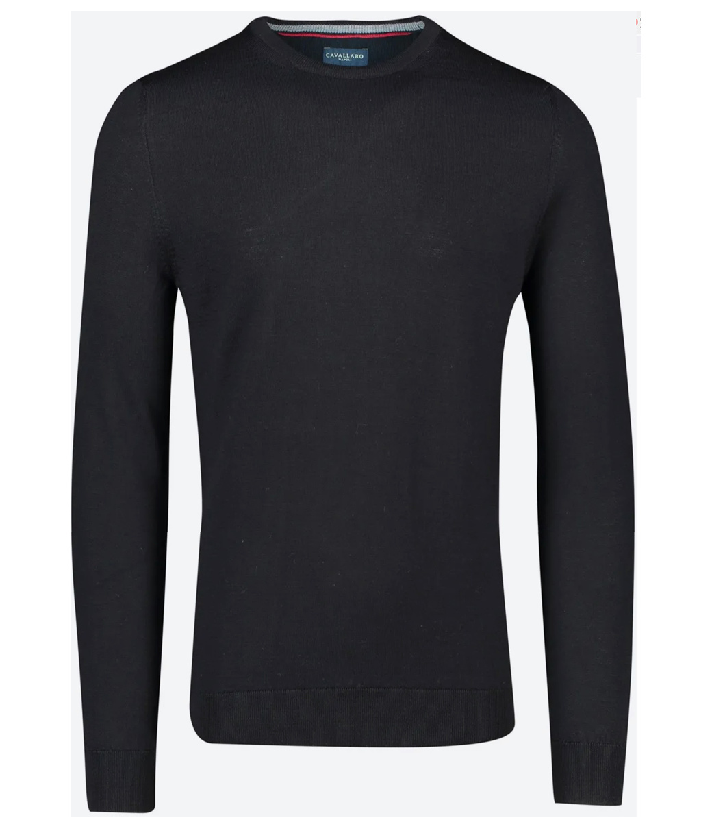 118225000 999 Cavallaro heren zwart ronde hals trui merino wol ...