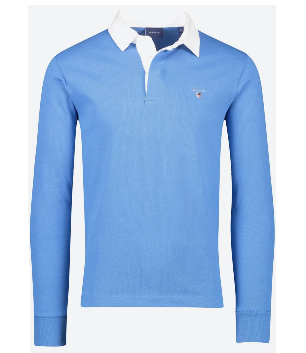 2005089 471 Gant day blue heren rugby shirt sweater witte kraag ...