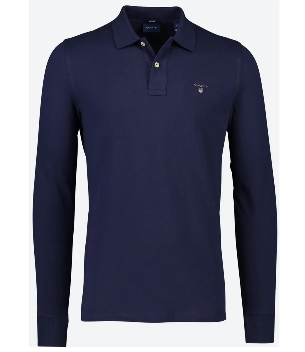 5201-433 Gant heren polo lange mouw donkerblauw katoen - Shirtsupplier.nl