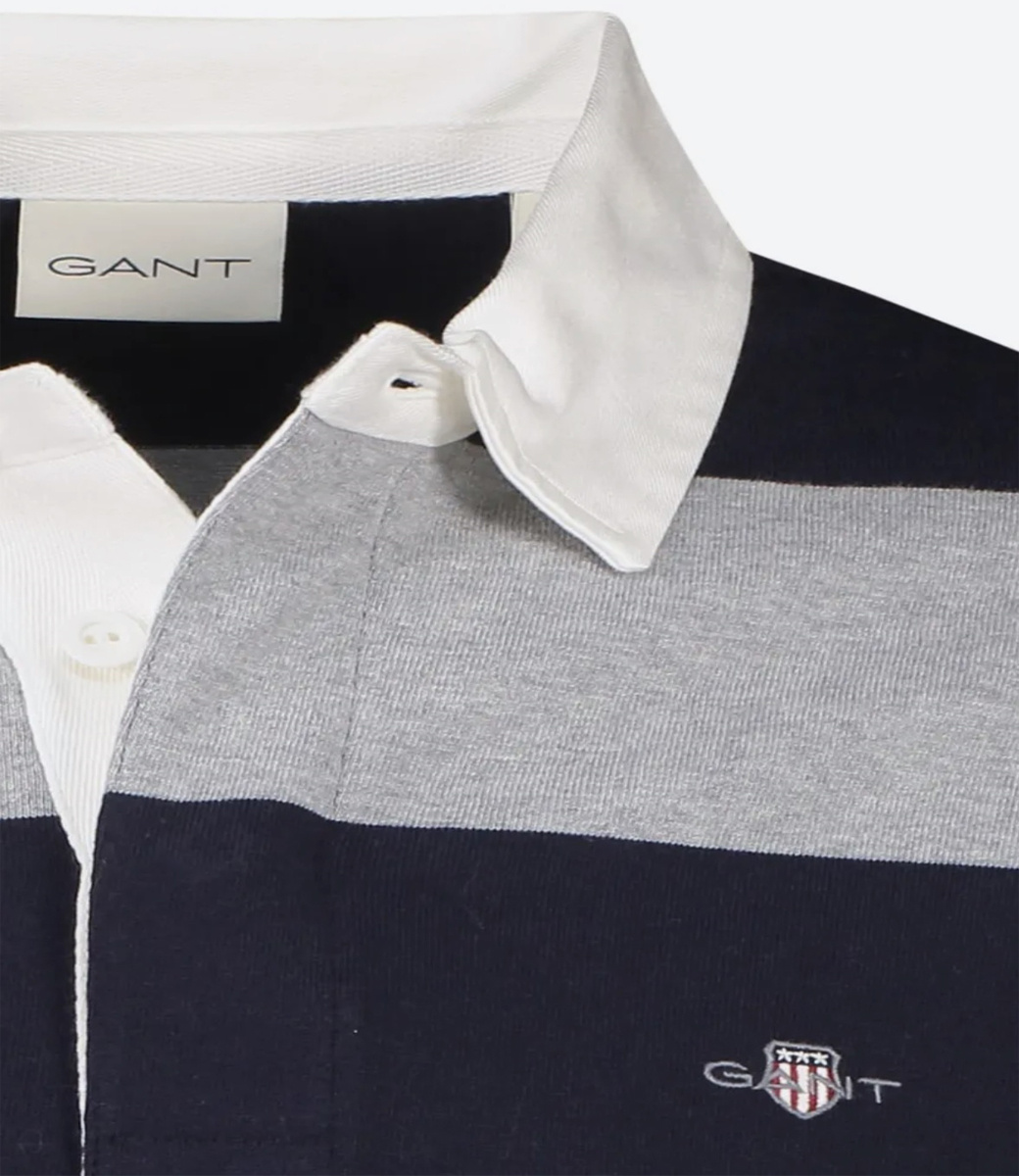 2005092 93 Gant grijs melange-donkerblauw heren streep rugby shirt ...