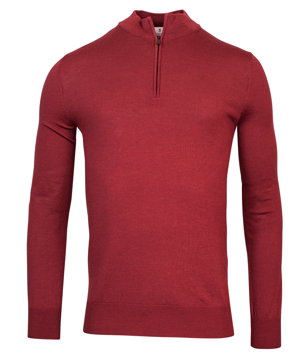 3284TM100-58 Thomas Maine heren frambozen rood zipper trui ritsje wol ...