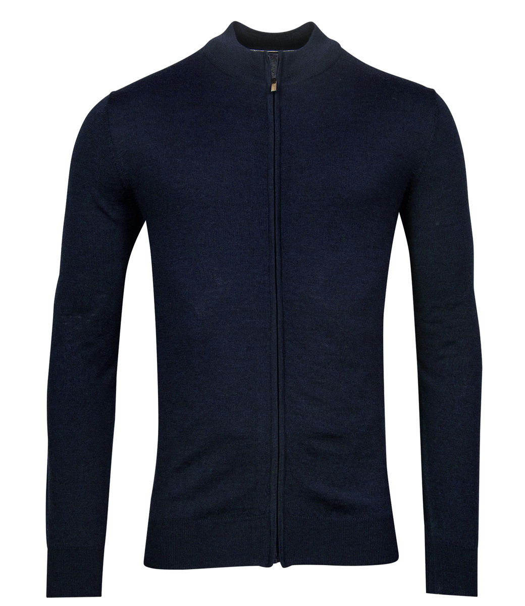 3220TM100-60 Thomas Maine heren merino wol donkerblauw vest met rits ...