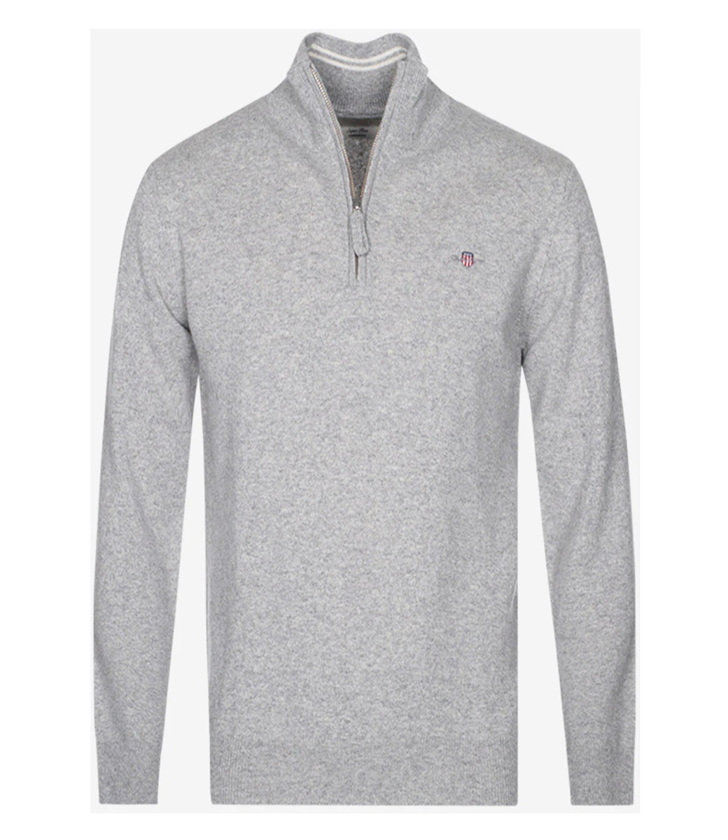 87213 93 Gant grijs melange zipper trui ritsje lamswol grey ...