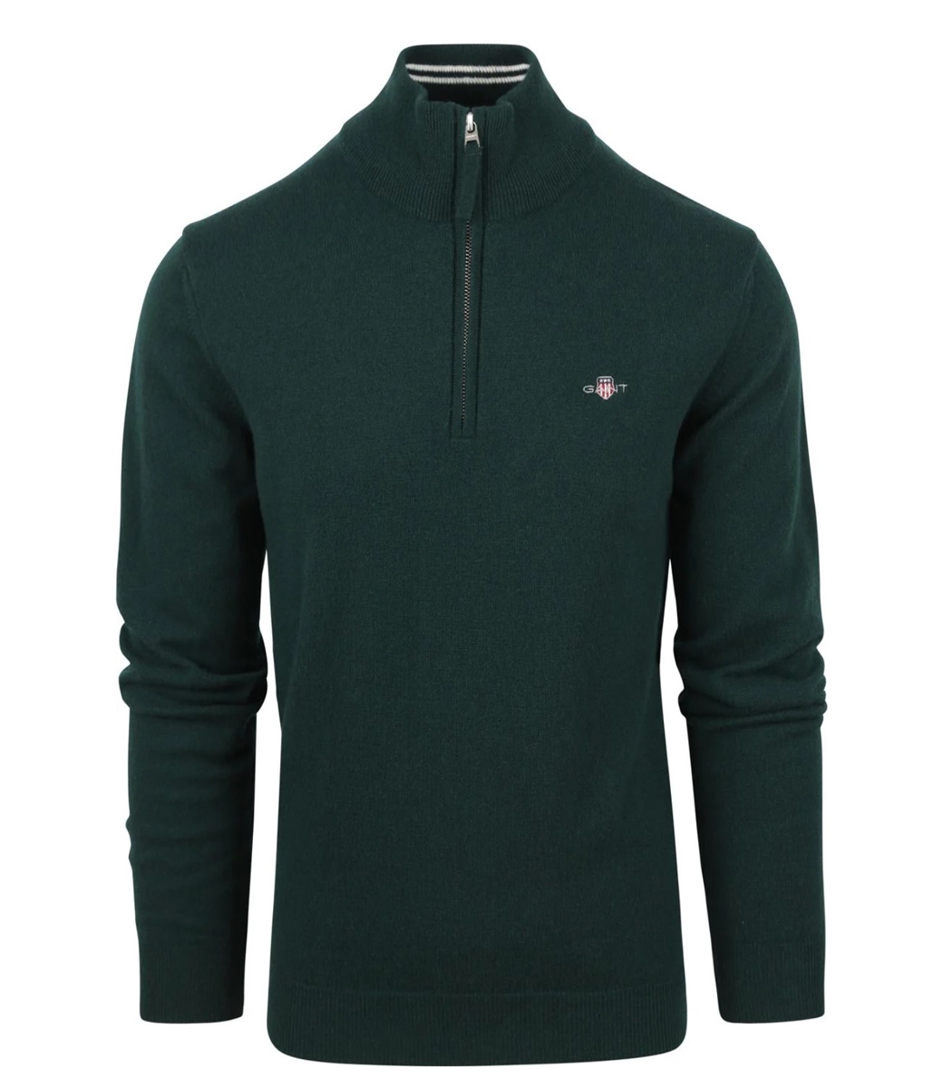 87213 374 Gant heren donkergroen zipper trui ritsje superfine lamswol ...