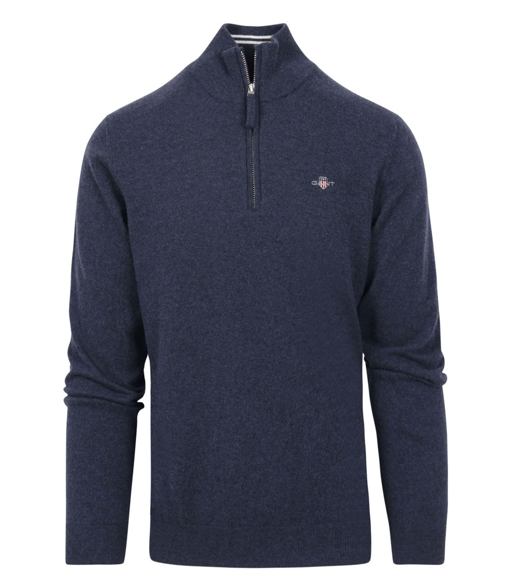 87213 480 Gant dark navy melange zipper trui ritsje superfine lamswol ...