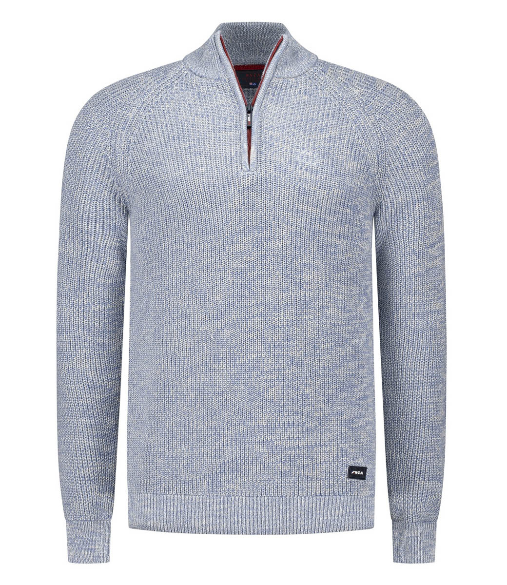 NZA 25HN472 2619 light blue melange heren zipper katoen - Shirtsupplier.nl