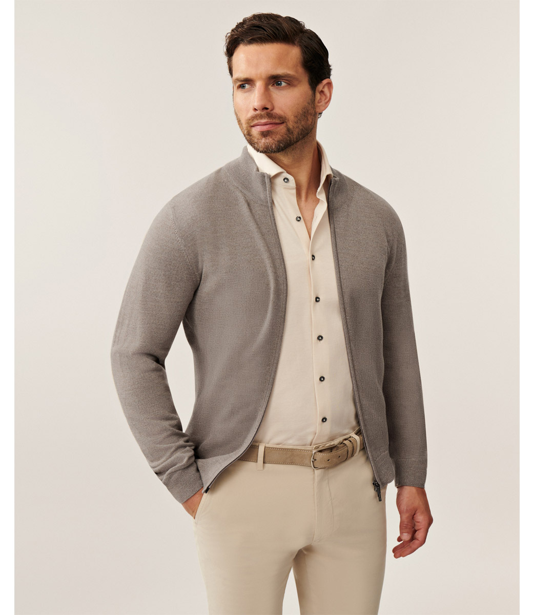 119255003 Cavallaro sand heren vest met rits merino wol - Shirtsupplier.nl