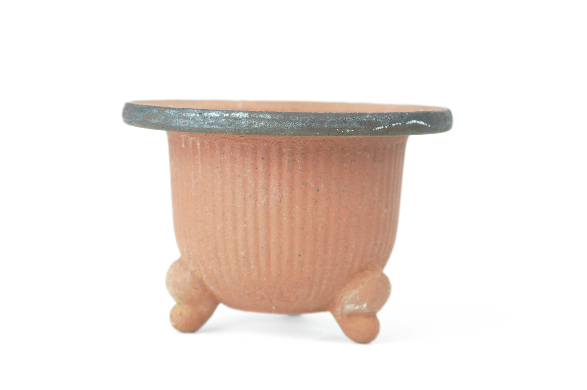 11,1 cm unglazed handmade Fukiran pot from Japan with black edge ...