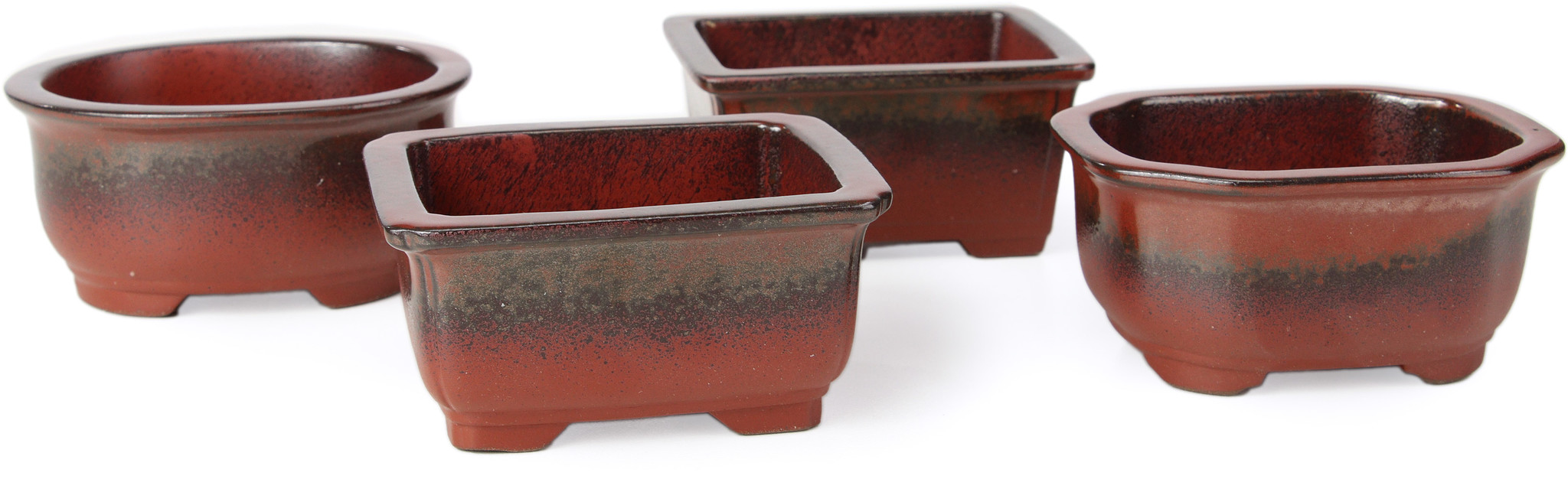 Set of 4 red pots 100 - 106 mm - Bonsai Plaza