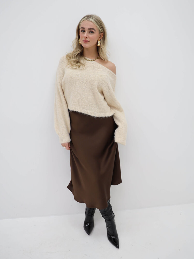 Satijnen Midi Rok Bruin - LADYLIKE FASHION