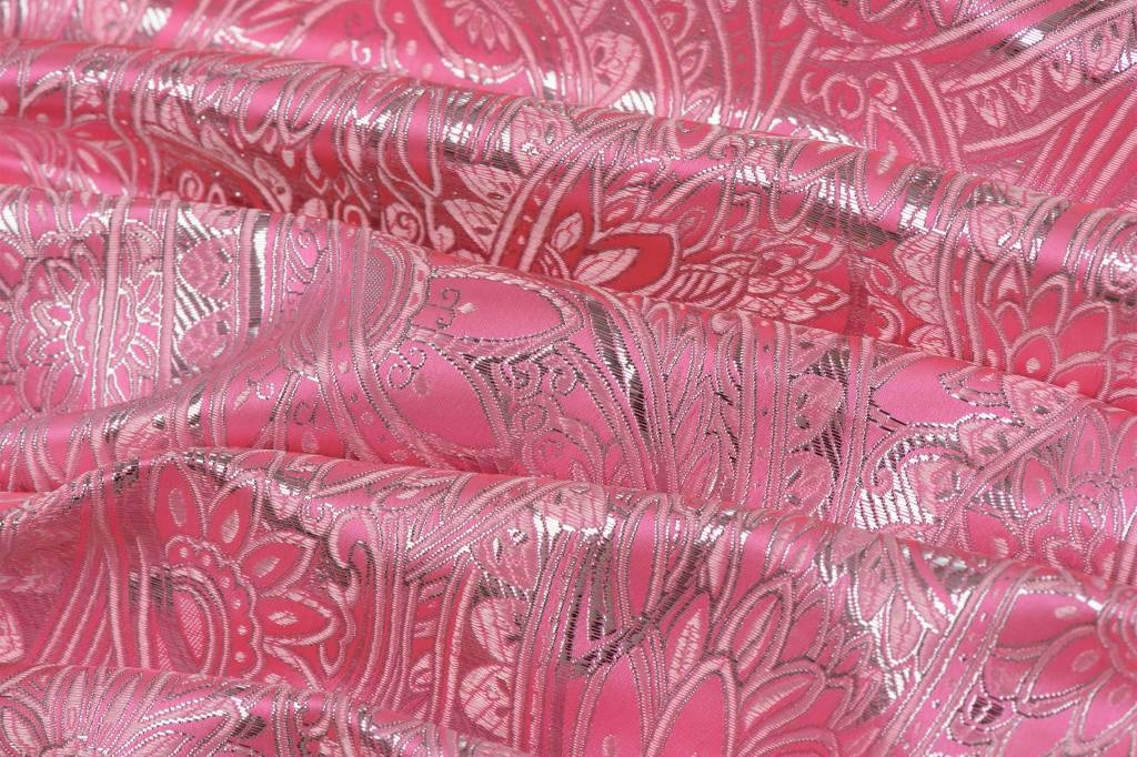 Brokaat Stof Floral - Roze - Zilver Lurex | Luxe Jacquard Stoffen ...