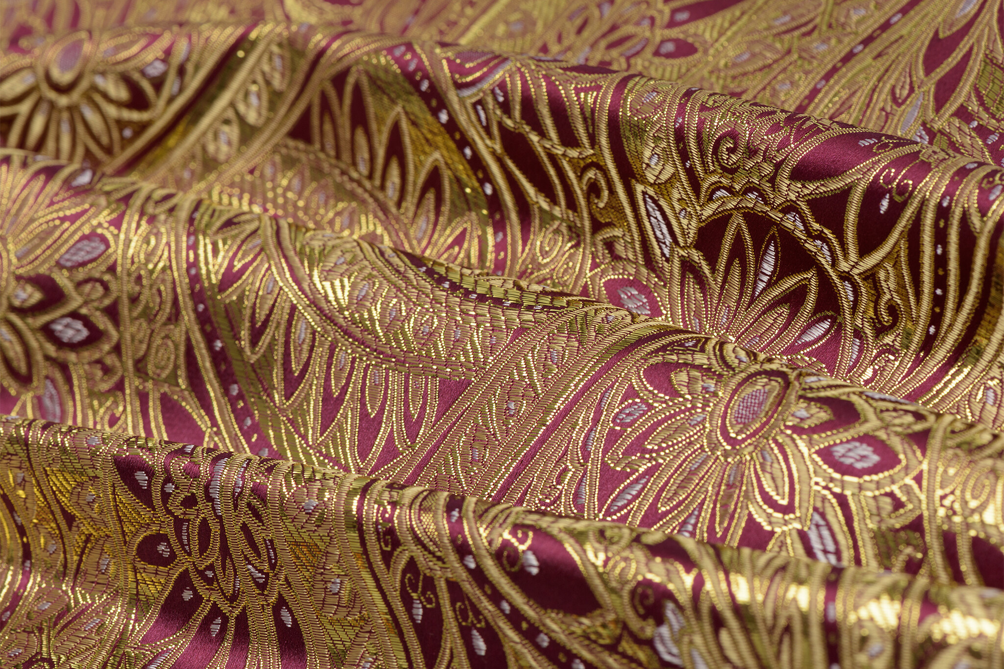 Brokaat Stof Floral - Bordeaux Goud Lurex | Luxe Jacquard Stoffen - Stoffen Online