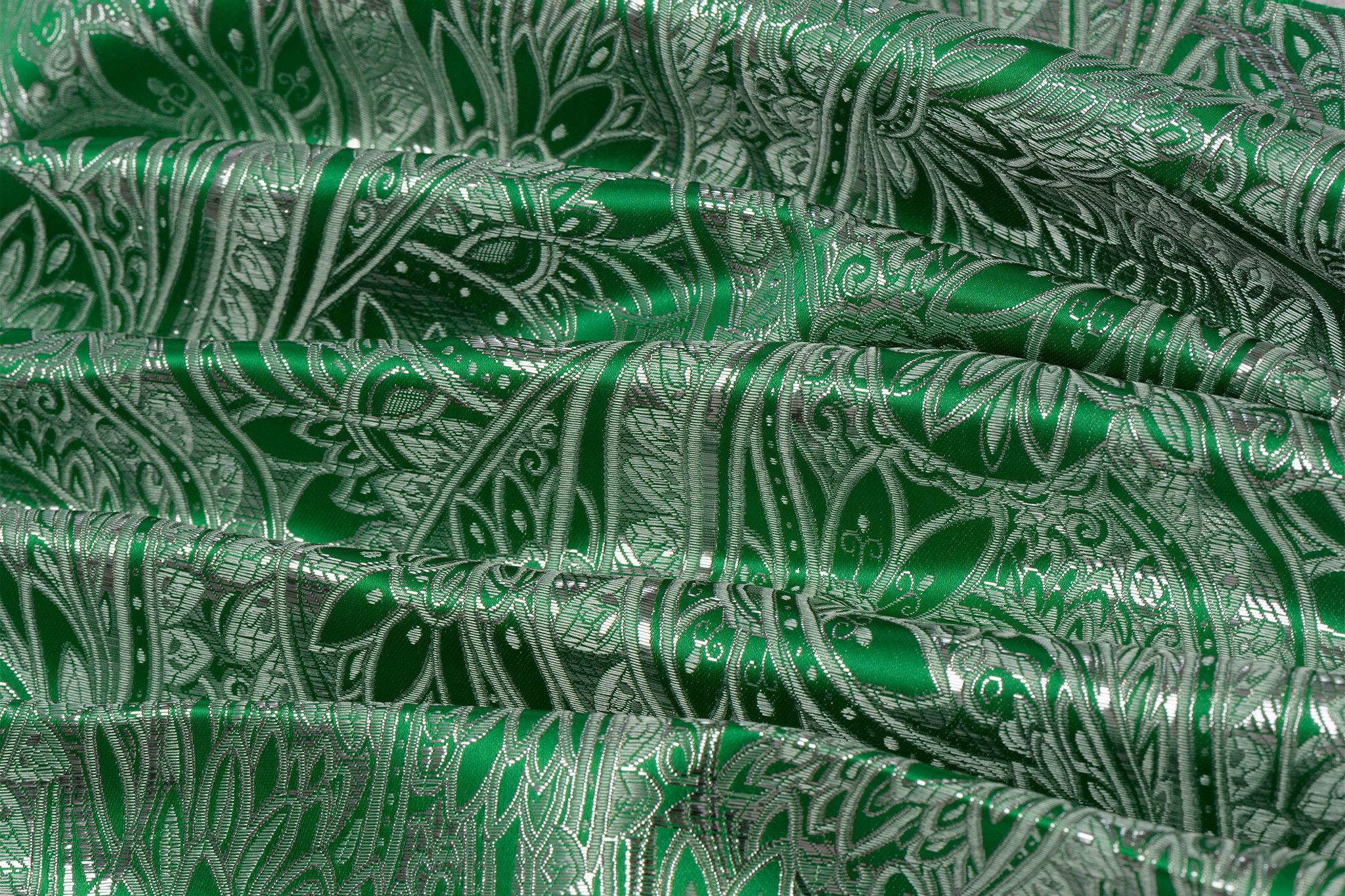 Brokaat Stof Floral - Groen - Zilver Lurex | Luxe Jacquard Stoffen - Stoffen Online