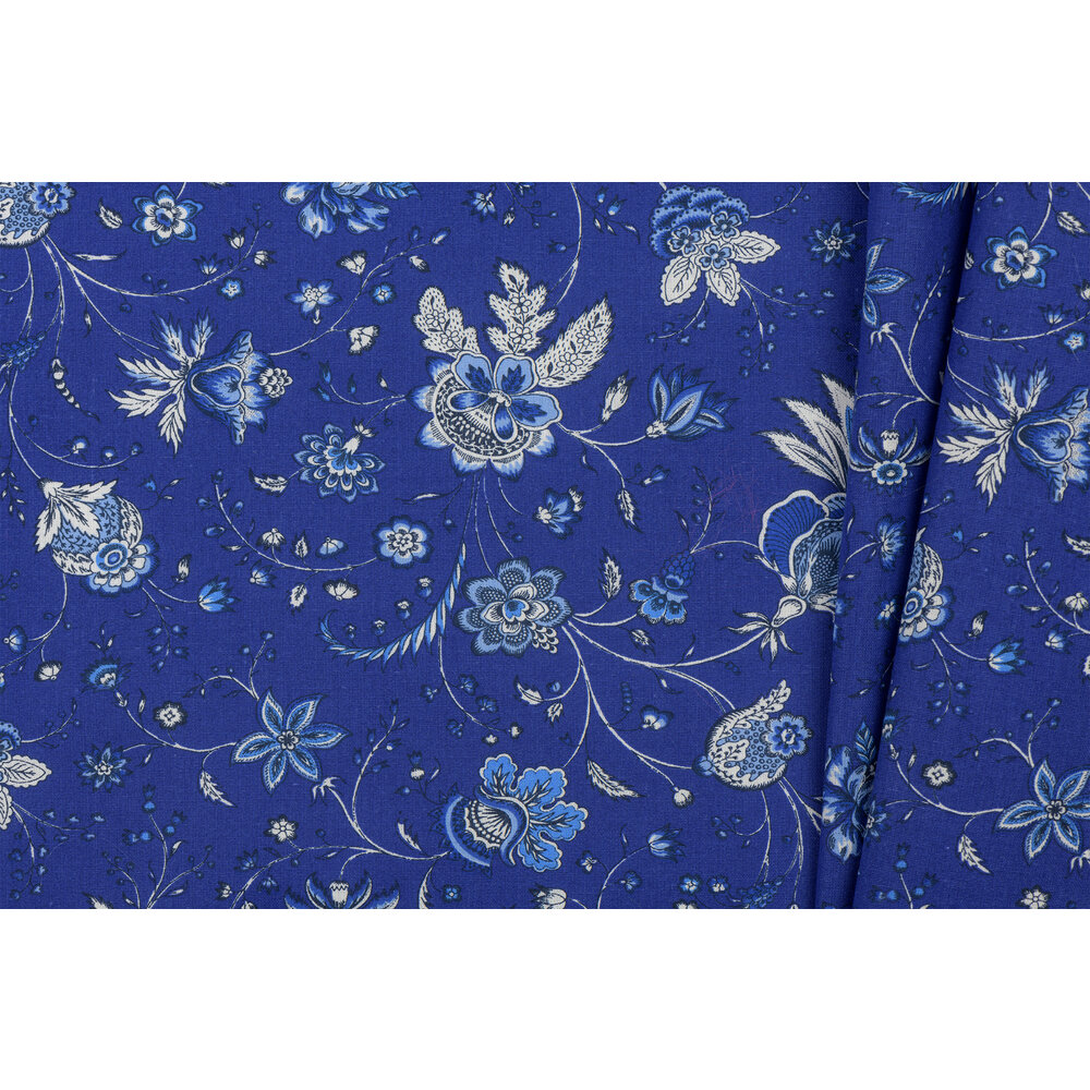 Katoen Stof Pangi Print - Koningsblauw Bloemen | Traditioneel - Stoffen ...