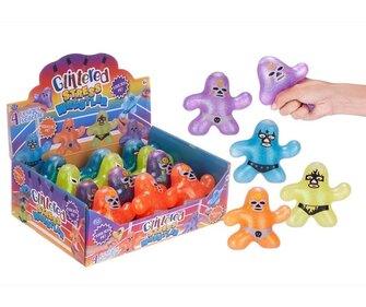 Glitter Stress Wrestler 10x10cm 4 assorti in display | Kidspoint-toys.nl