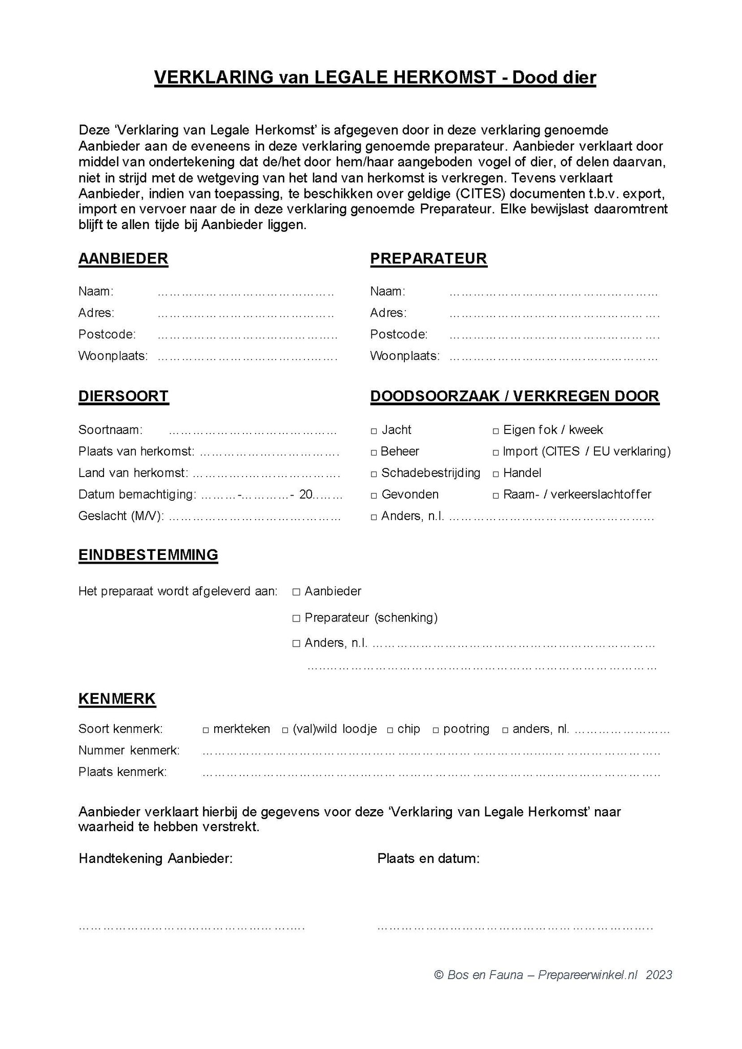 Legale Herkunftserklärung - Prepareerwinkel.nl