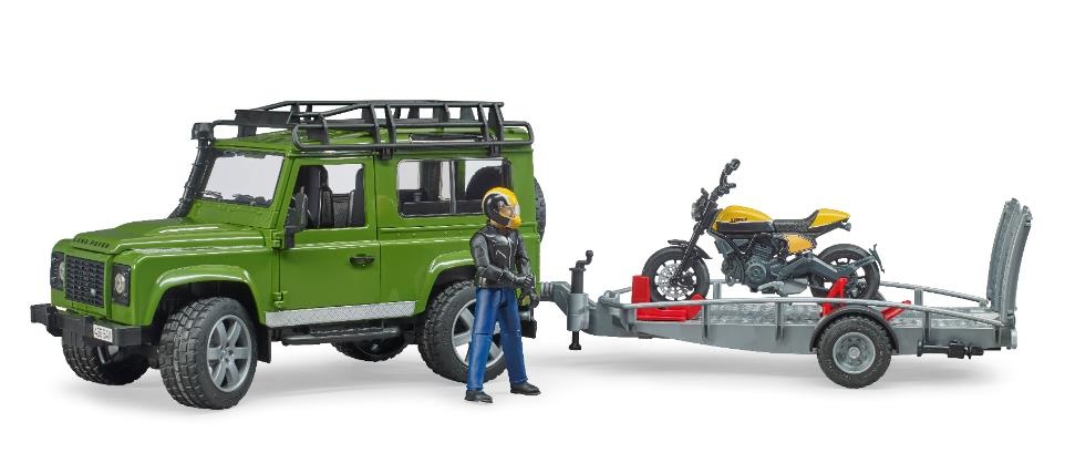 Bruder 2589 - Land Rover Defender met aanhanger en Scrambler Ducati - T ...