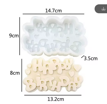 Siliconen kaarsenmal Happy Birthday 147x90x35 mm - De Kaarswinkel